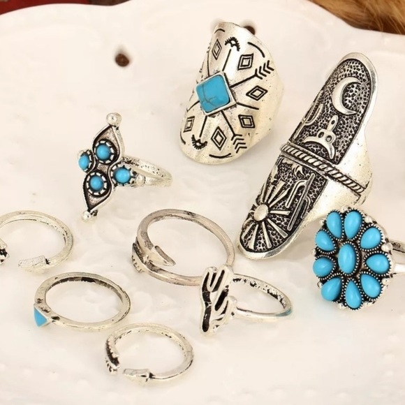 Jewelry | Boho Turquoise Ring Set | Poshmark
